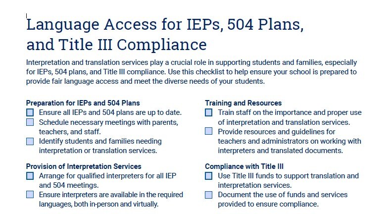 INFOGRAPHIC: Language Access Checklist for IEPs, 504 Plans, and Title ...